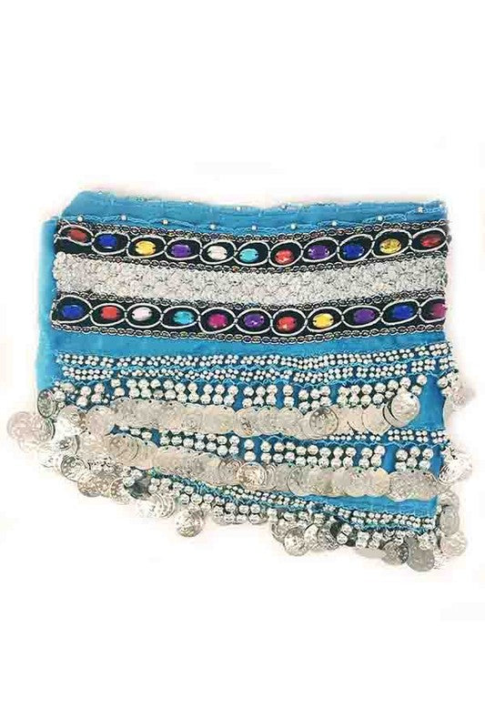 Velvet Belly Dance Silver Coin Hip Scarf | A Chorus Line